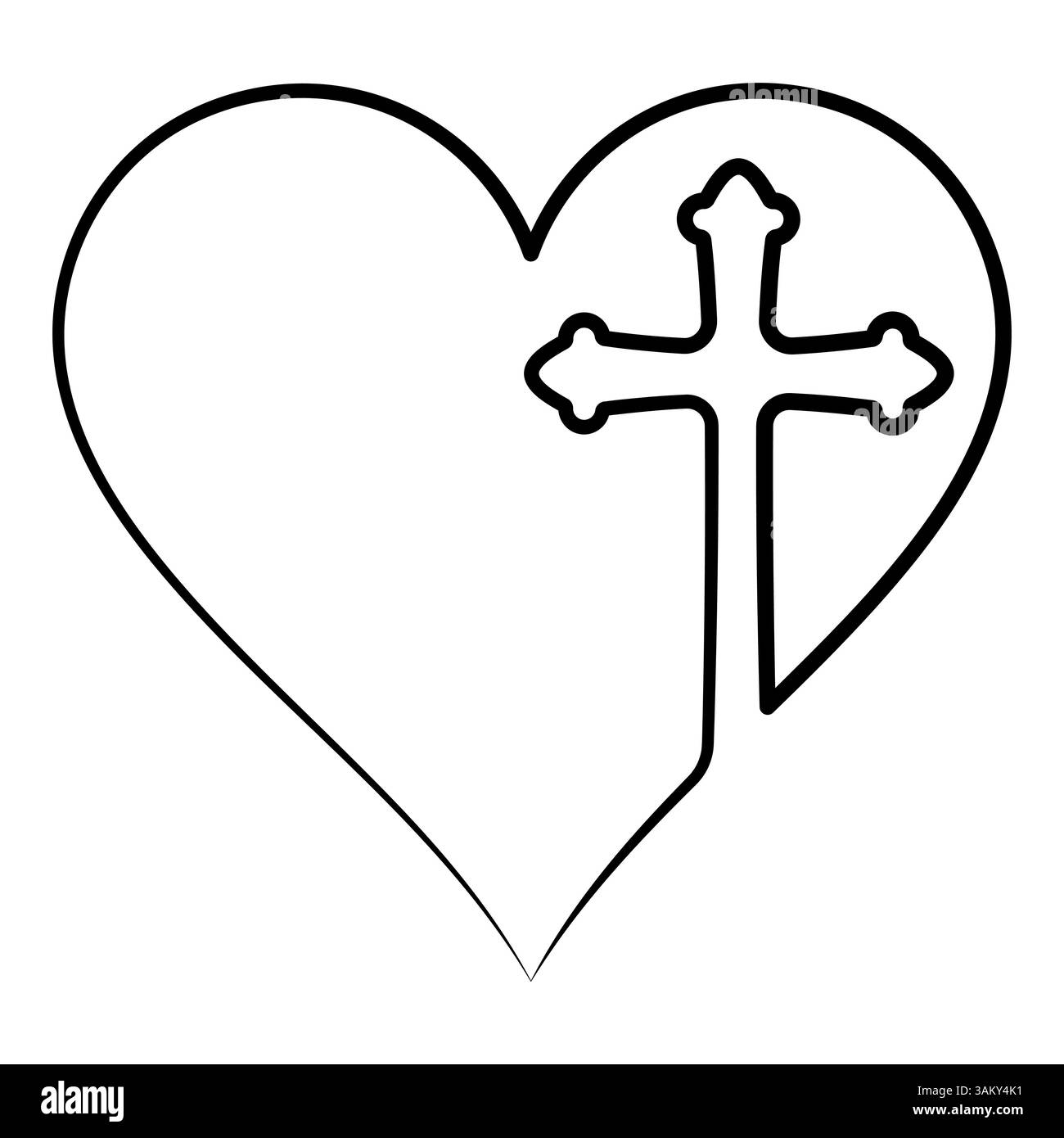 Faith and Love Christian Cross Integrated Within a Heart Outline Stock ...