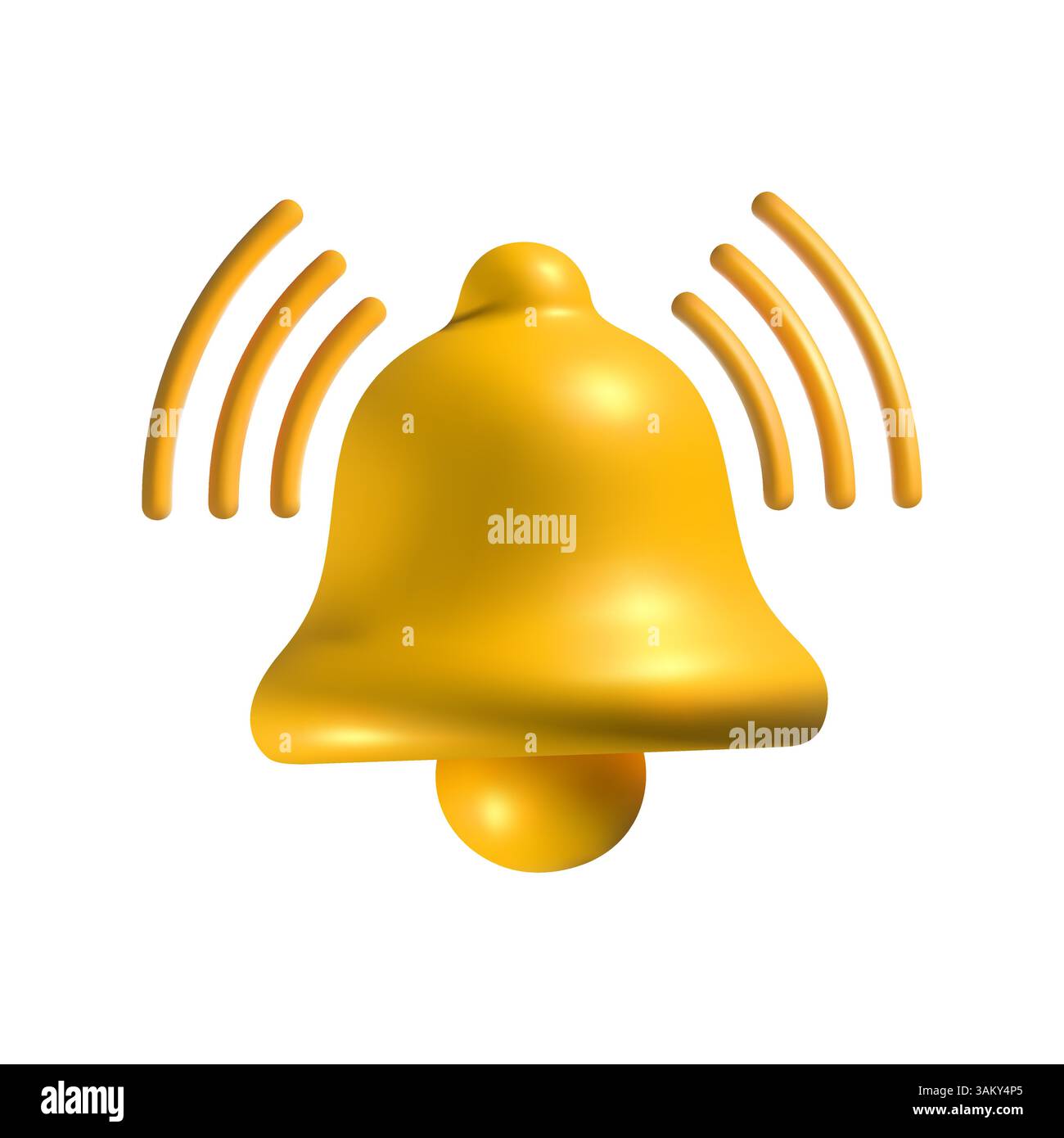 3D yellow ringing bell icon with sound waves, isolated on a white ...