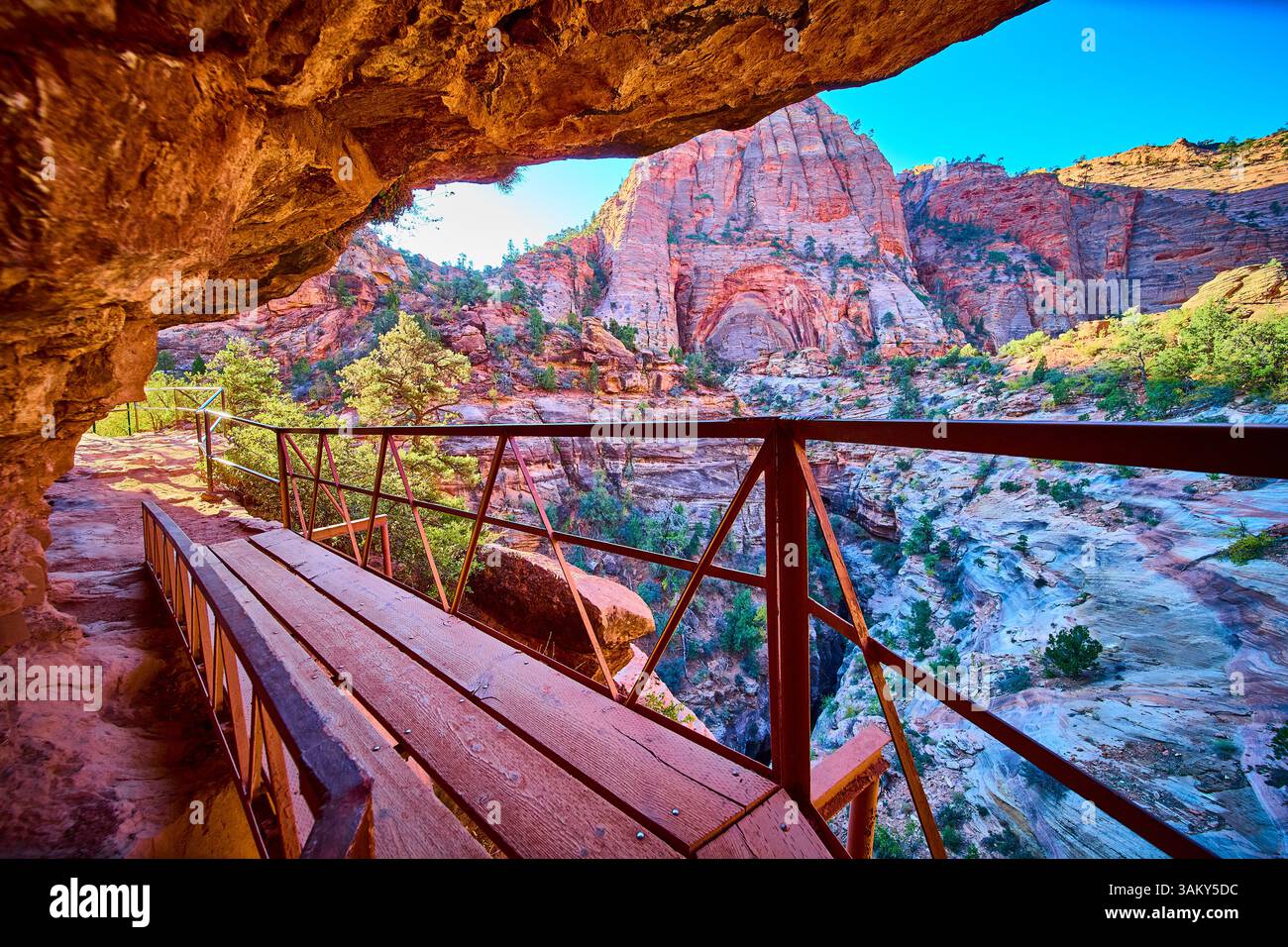 Zion Red Rock Canyon and Walkway Under Natural Arch at Eye Level Stock ...