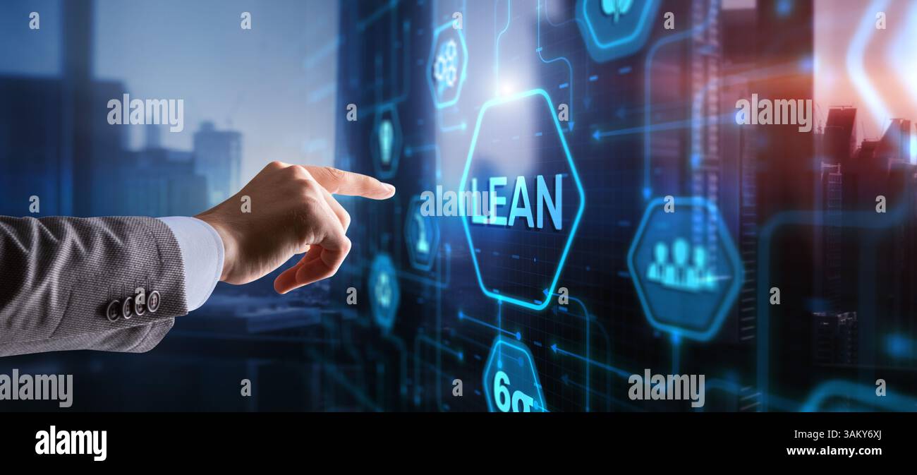 Lean manufacturing. Quality and standardization. Icon on Virtual screen ...