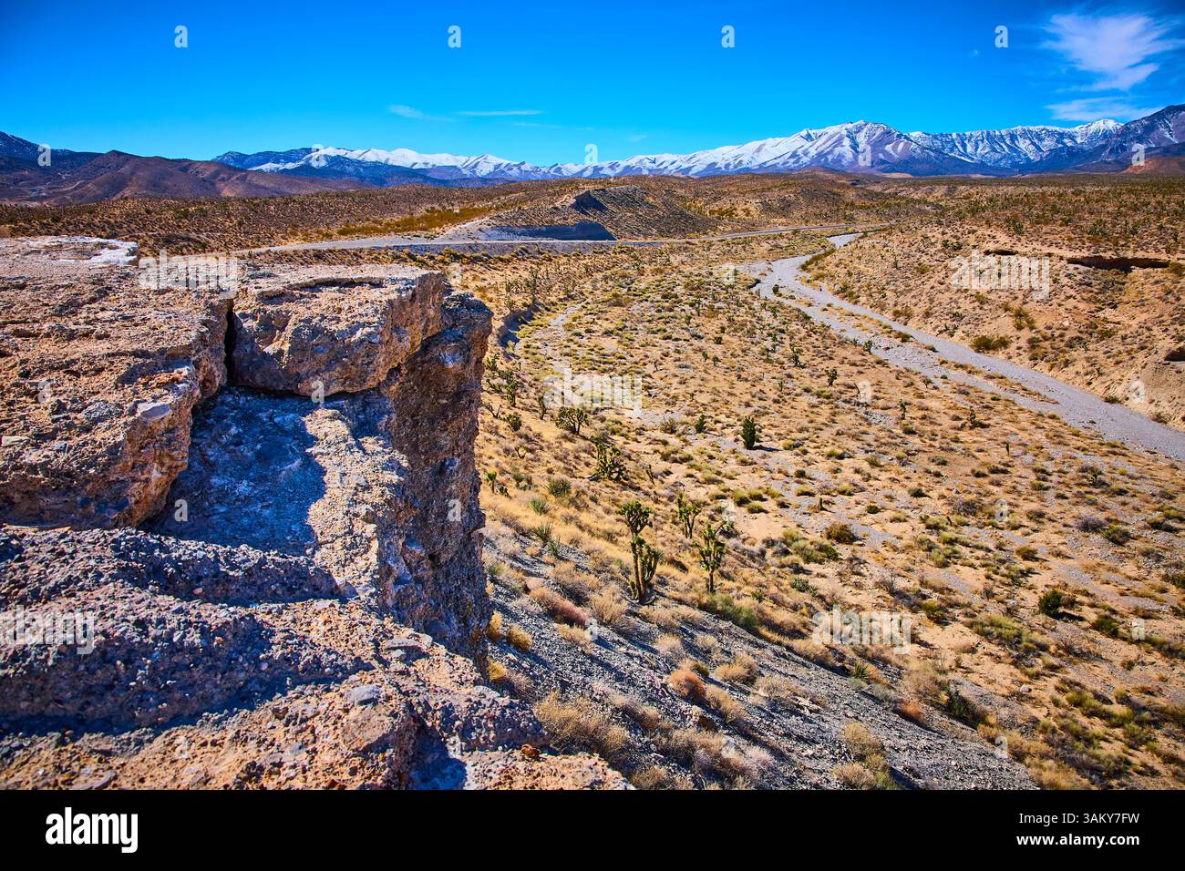 Desert Outcrop and Snowy Peaks in Nevada Aerial Perspective Stock Photo ...