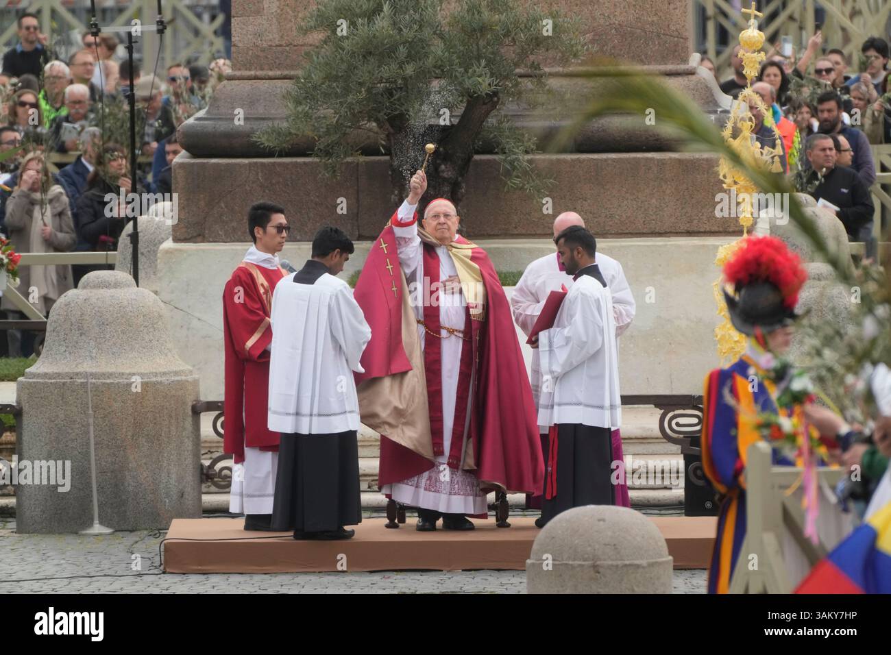Cardinal Leonardo Sandri blesses the faithful carrying palm branches on ...