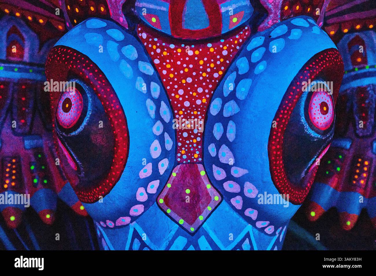 Vibrant Mexican Mask Art with Motion Patterns at Eye Level Stock Photo ...