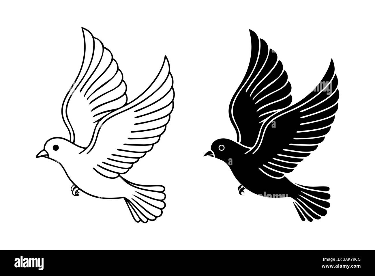 Pigeon Silhouette and Outline Set Flying Peace Stock Vector Image & Art ...