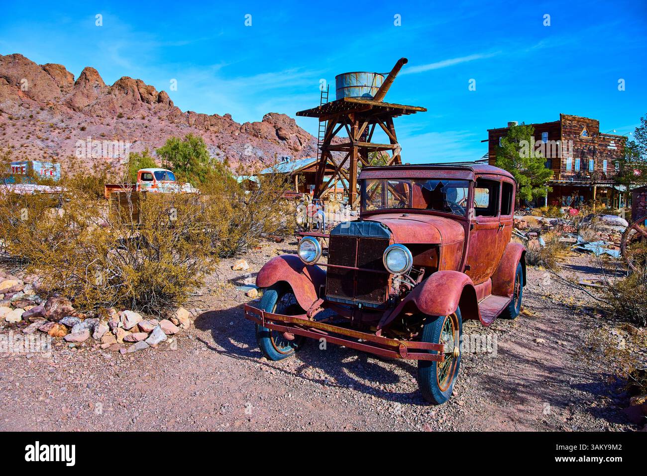 Vintage Rusted Car and Water Tower in Nelson Nevada Ghost Town Eye ...