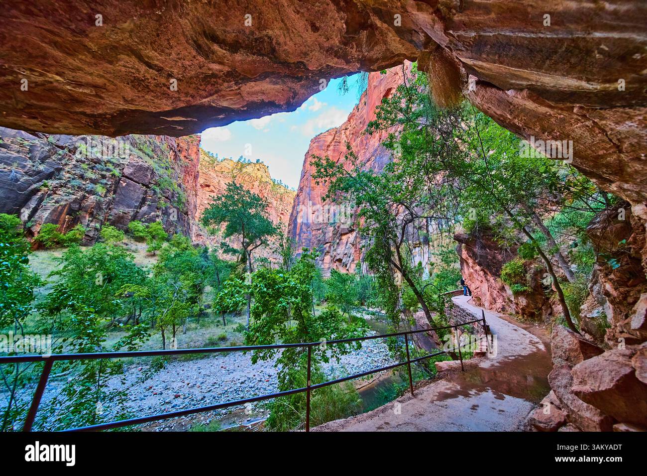 Zion Canyon Pathway and Stream with Overhang Perspective Stock Photo ...