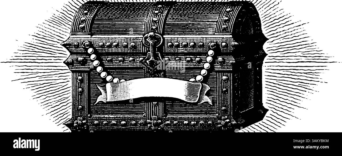 Engraved antique treasure chest with pearls illustration for vintage ...