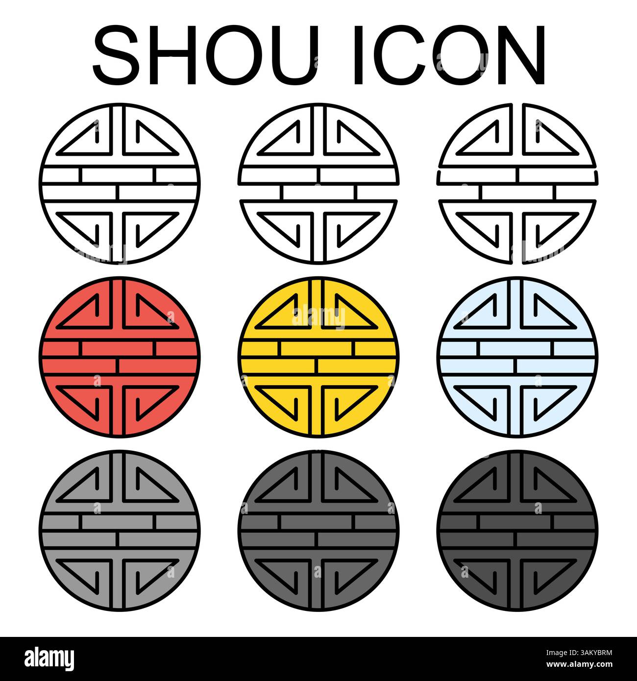 Set of Traditional shou icon, spiritual flat symbol, asian vector ...
