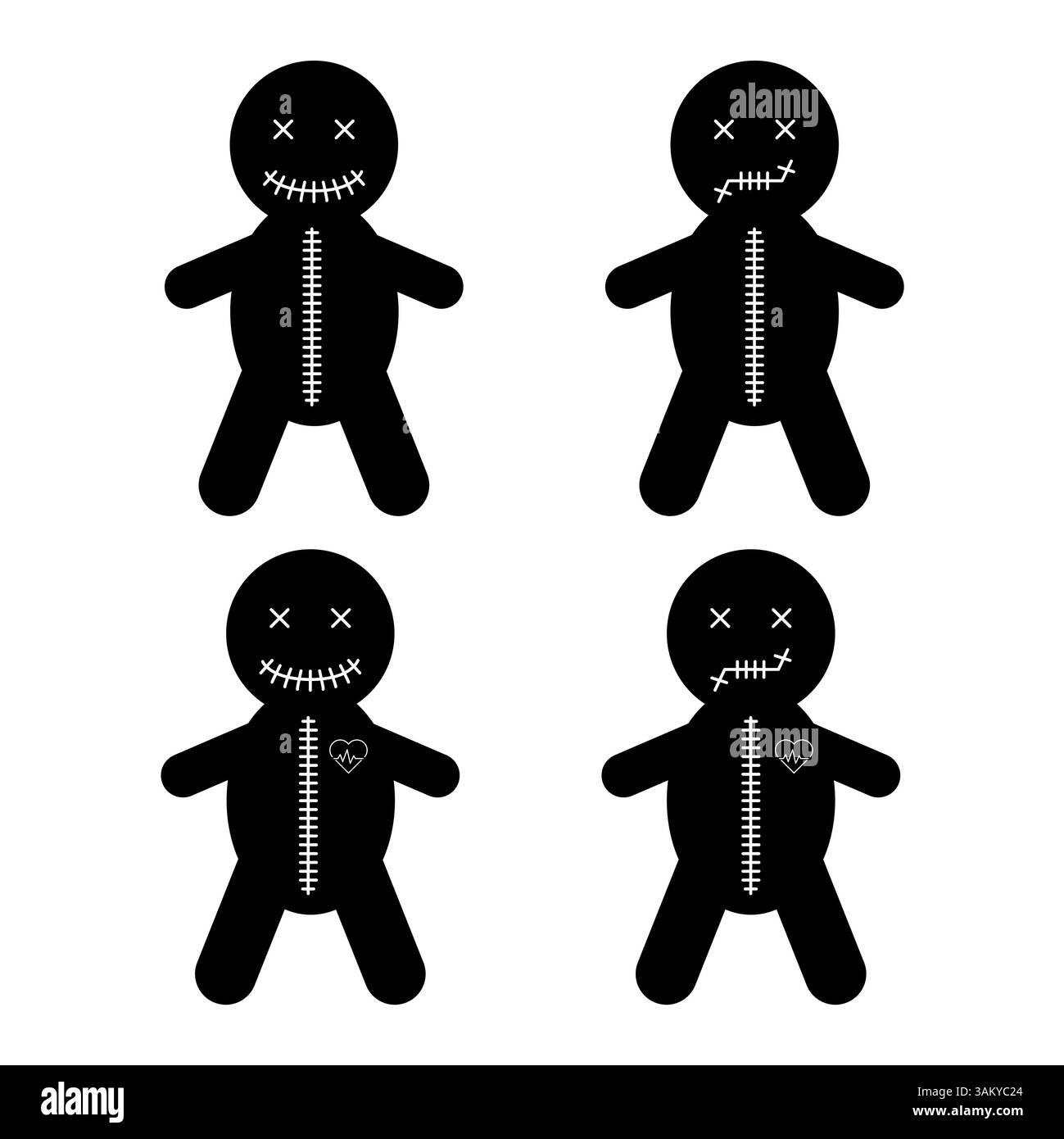 Set of Voodoo doll icon, halloween death toy. Cartoon magic symbol ...