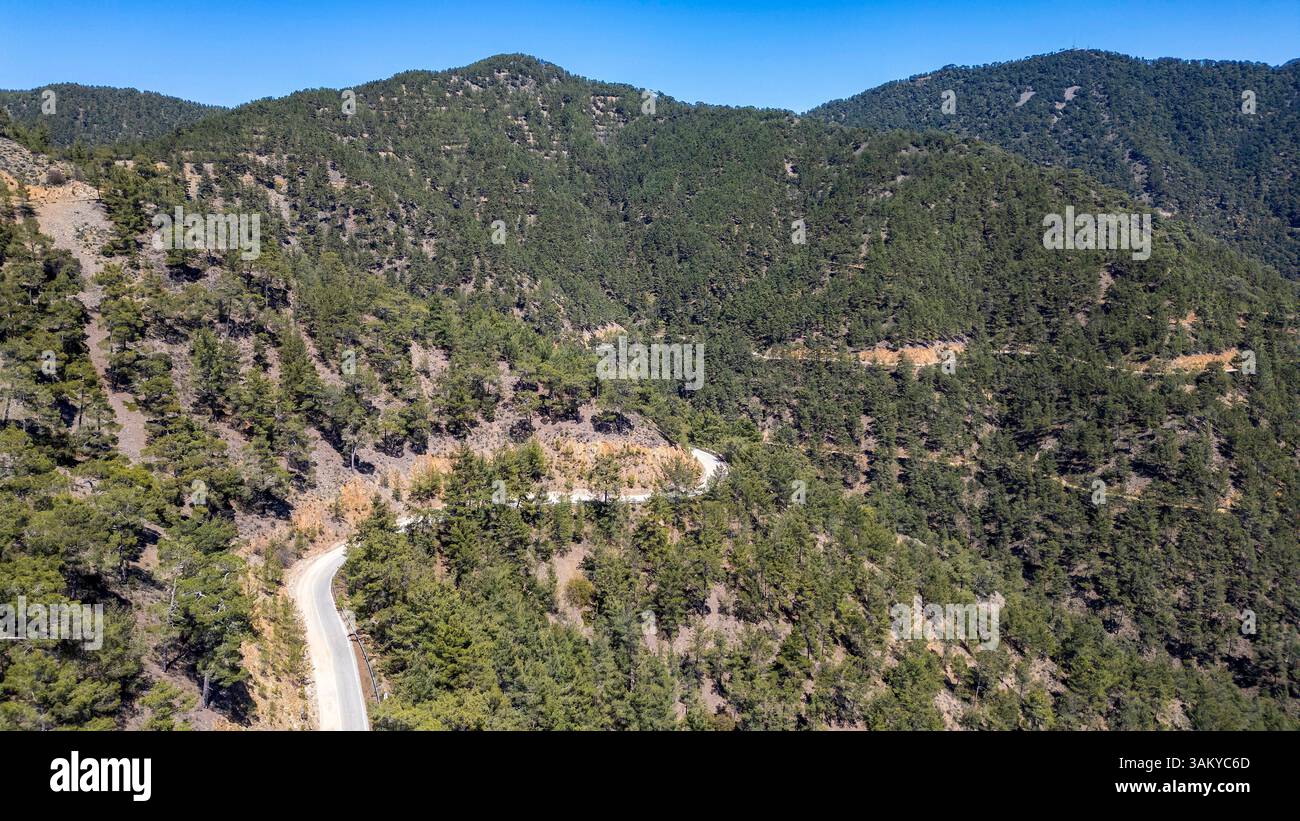 Aerial drone view of Pafos forest and the Troodos foothills, Republic ...