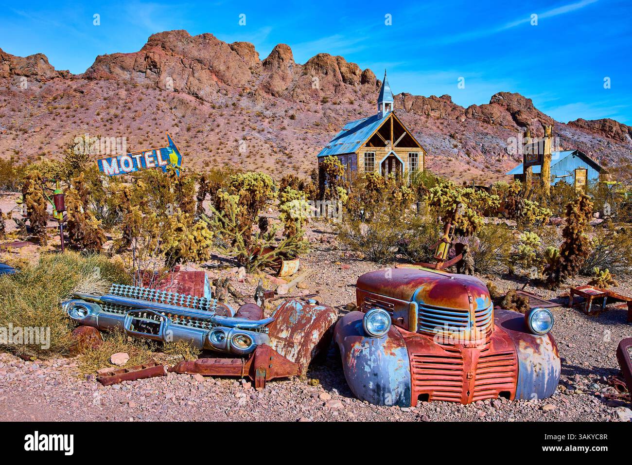 Rustic Desert Ghost Town with Vintage Vehicles and Chapel Eye-Level ...