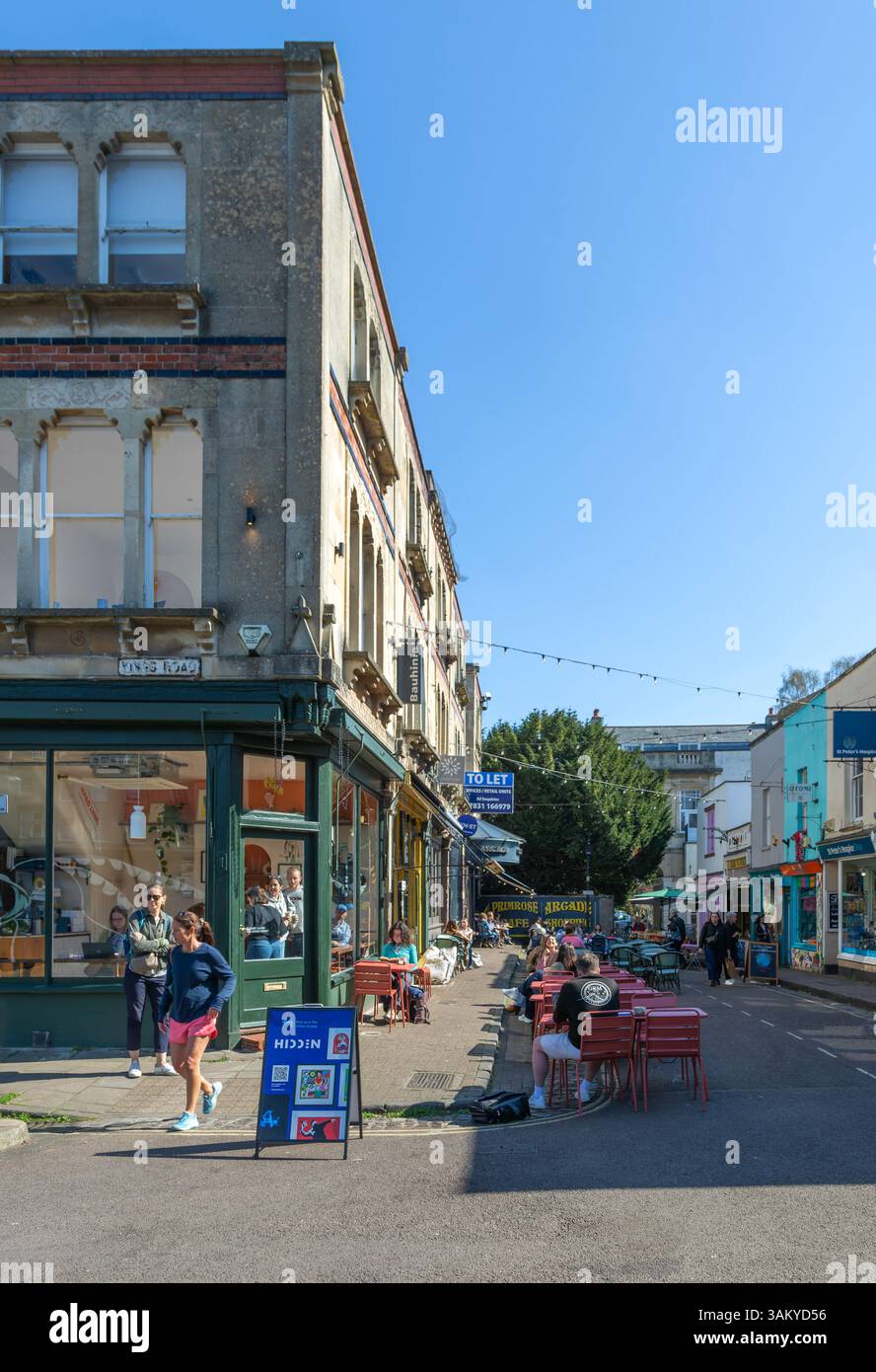 Street cafes historic buildings Kings Road and Boyces Avenue, Clifton ...