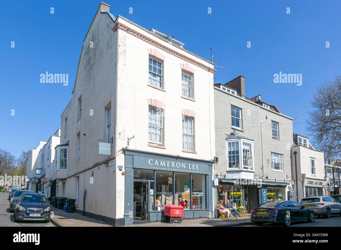 Shops and cafe in historic buildings, Portland Street, Clifton, Bristol ...