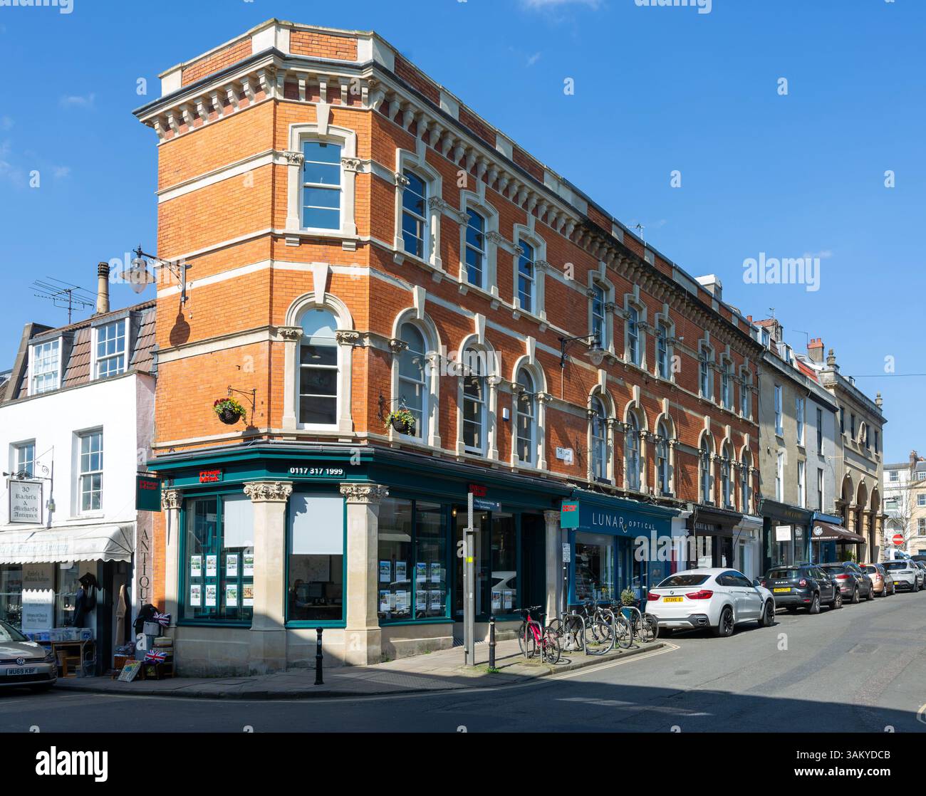 Local shops in historic buildings, The Mall, Clifton, Bristol, England ...