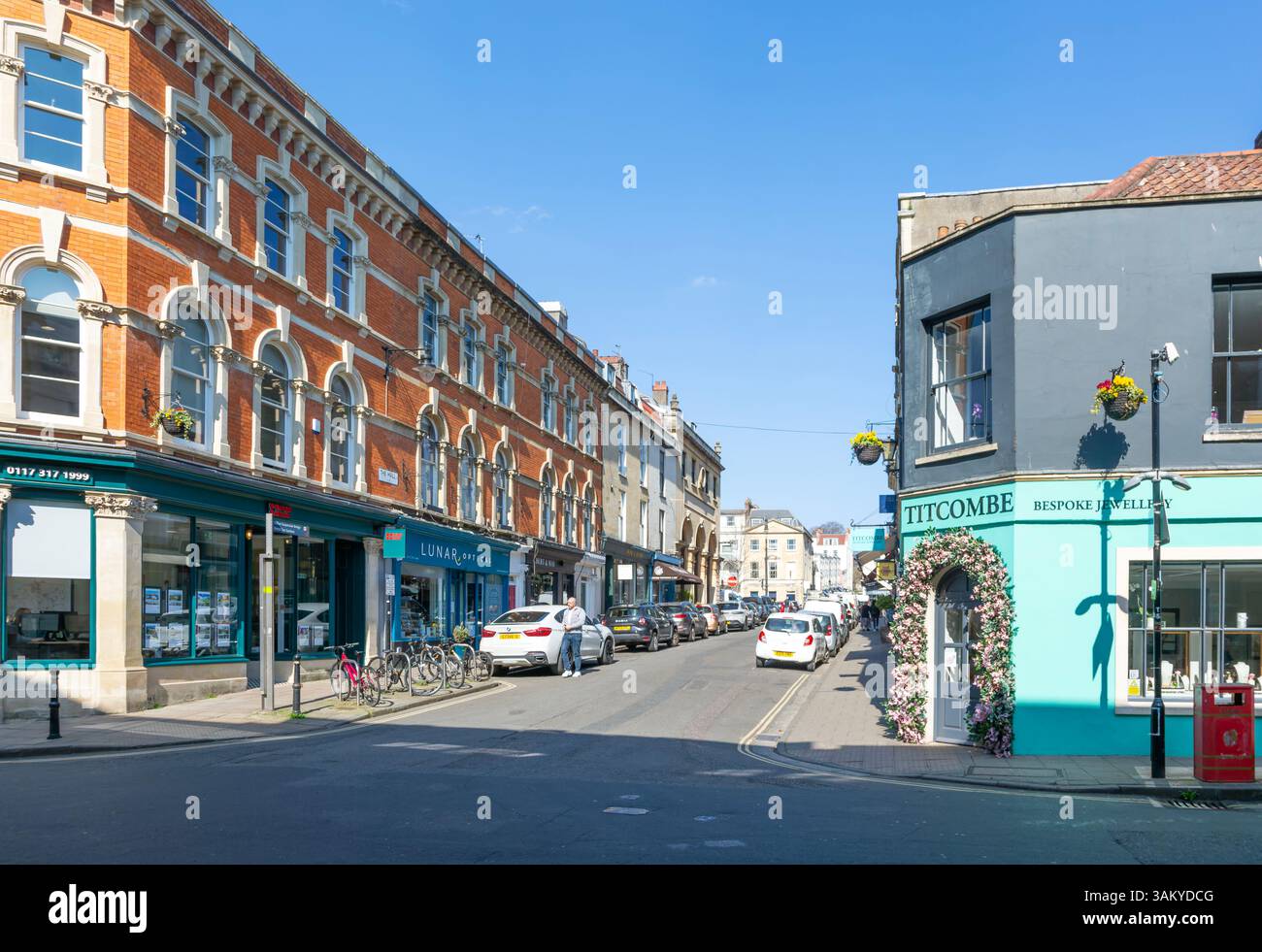 Local shops in historic buildings, The Mall, Clifton, Bristol, England ...
