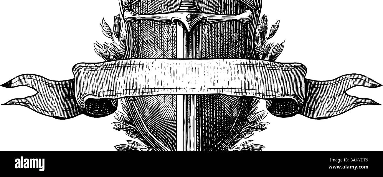 Engraved medieval sword and shield illustration for historical themed ...