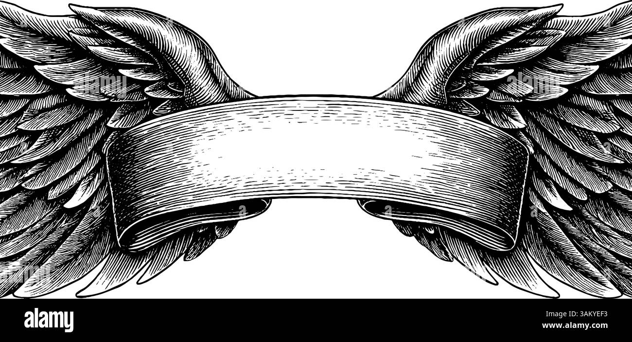 Engraved phoenix wings framing blank banner design for customization ...