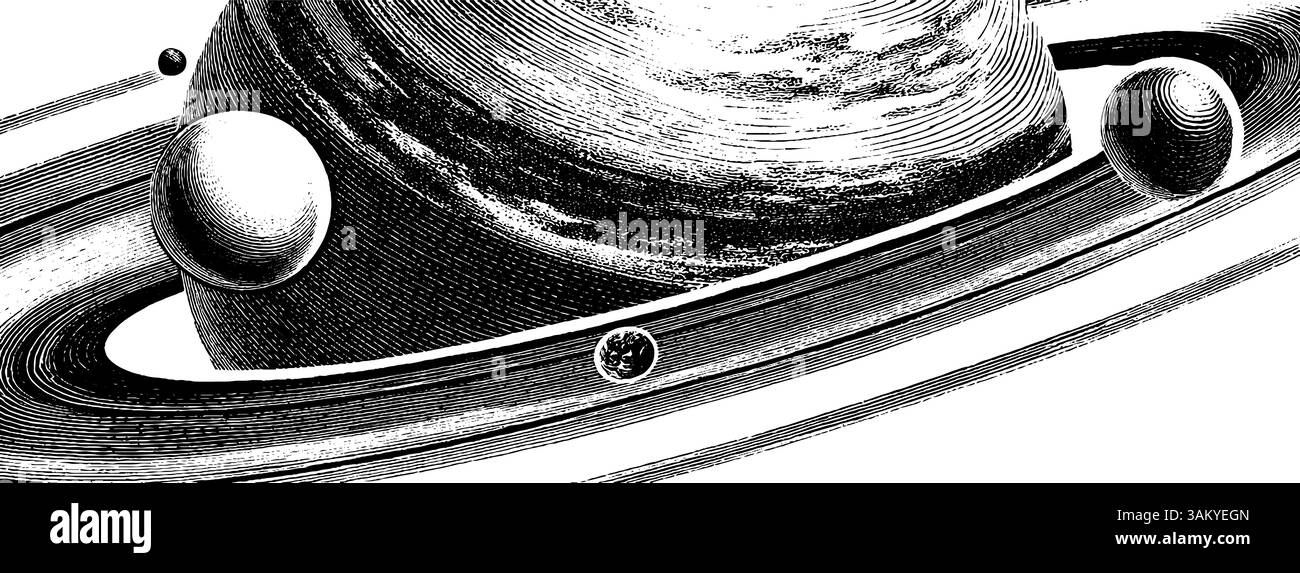 Engraved cosmic planets and orbits illustration for space-themed design ...
