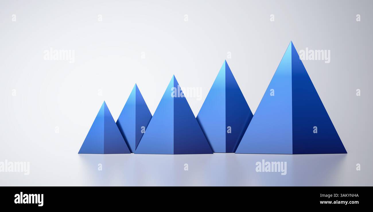 Success concept, 3d blue pyramids in ascending order, symbolizing ...