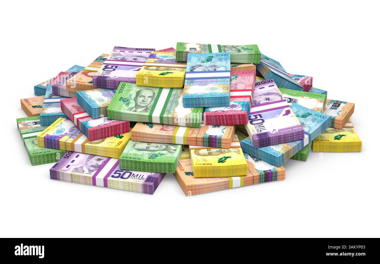 Piles of Costa Rican Colon banknotes Stock Photo - Alamy