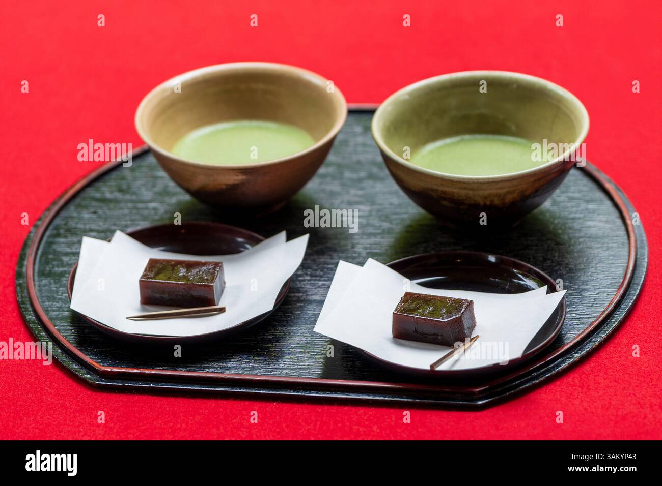 Traditional Japanese Tea Sweets (Wagashi). Matcha Green Tea and Yokan ...
