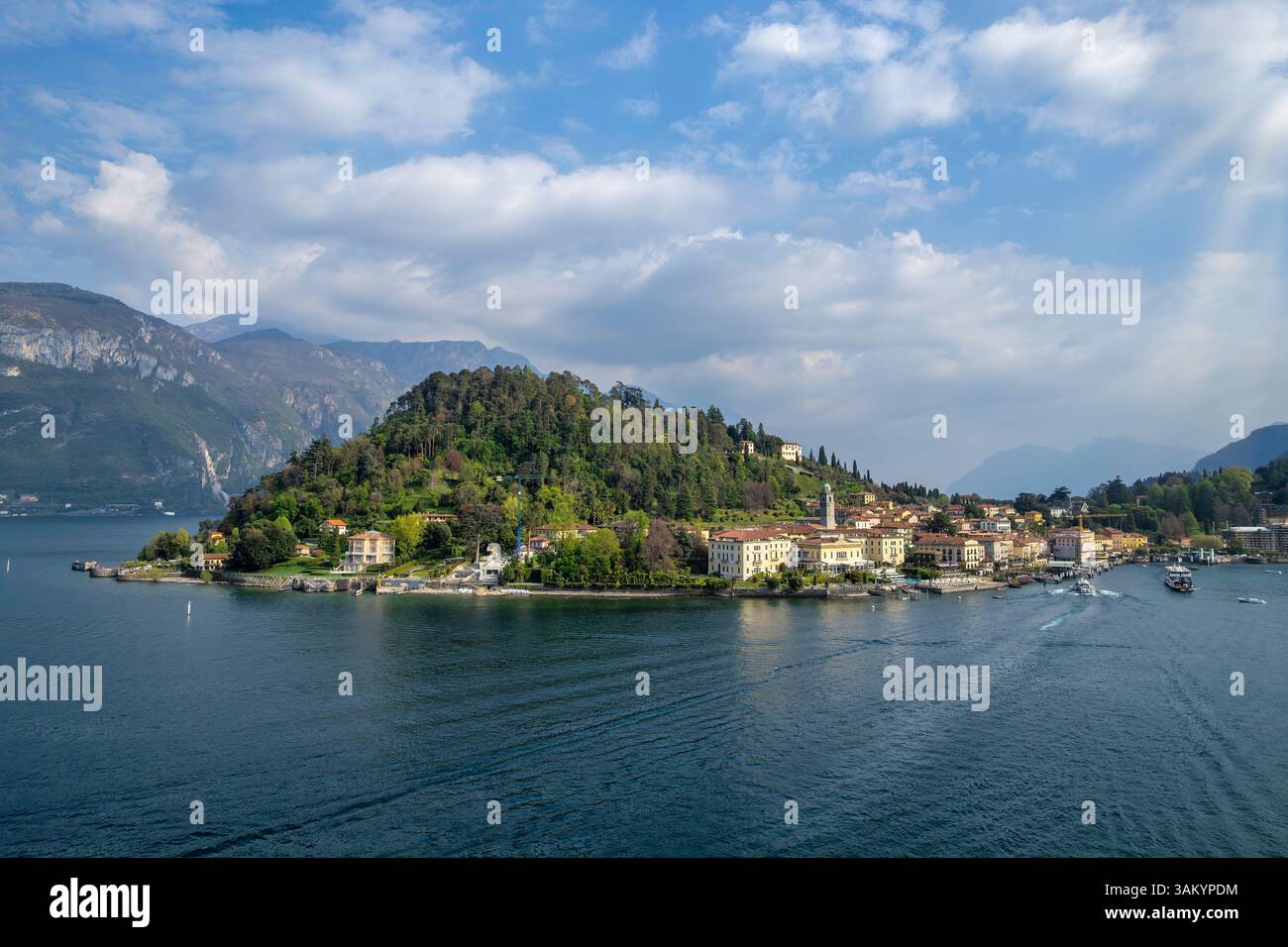Aerial view of Bellagio village on Lake Como, Italy with historic ...