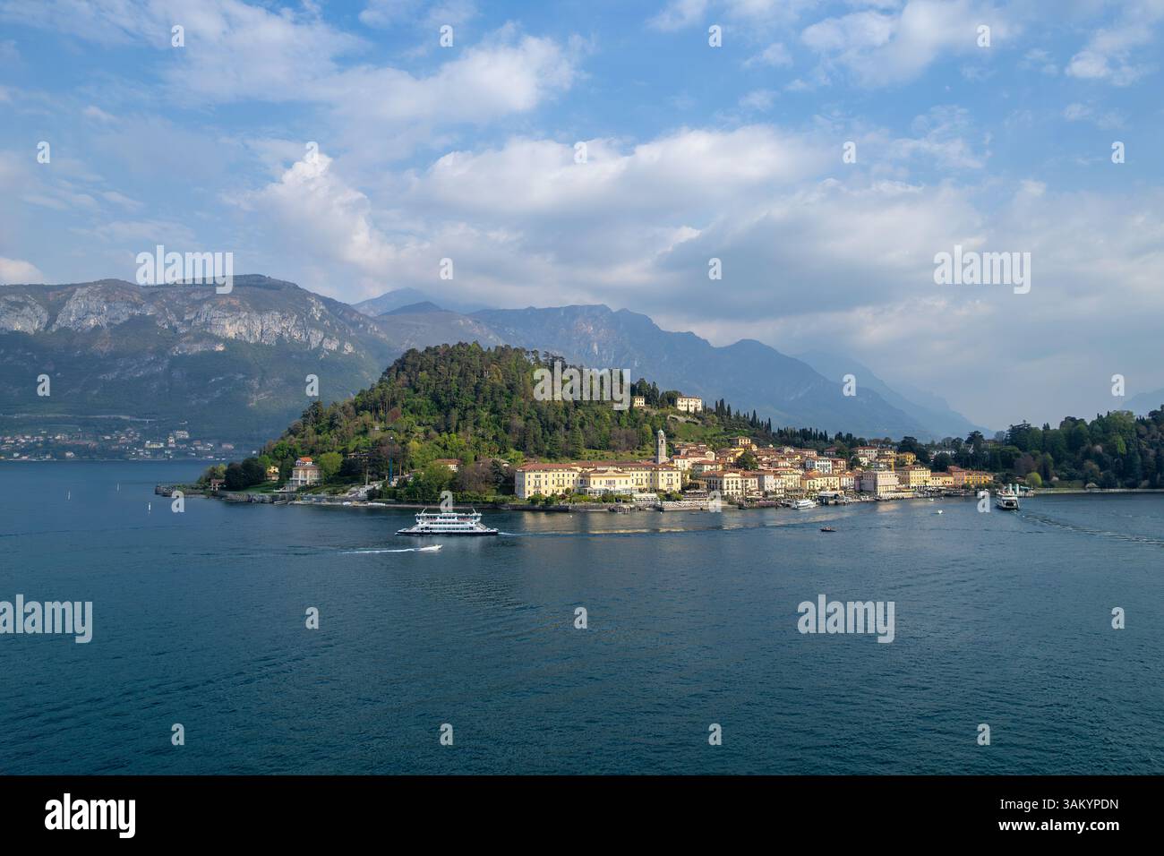 Aerial view of Bellagio village on Lake Como, Italy with historic ...