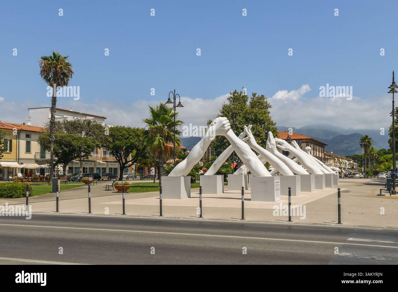 The art installation "Building Bridges" by Lorenzo Quinn in the main ...