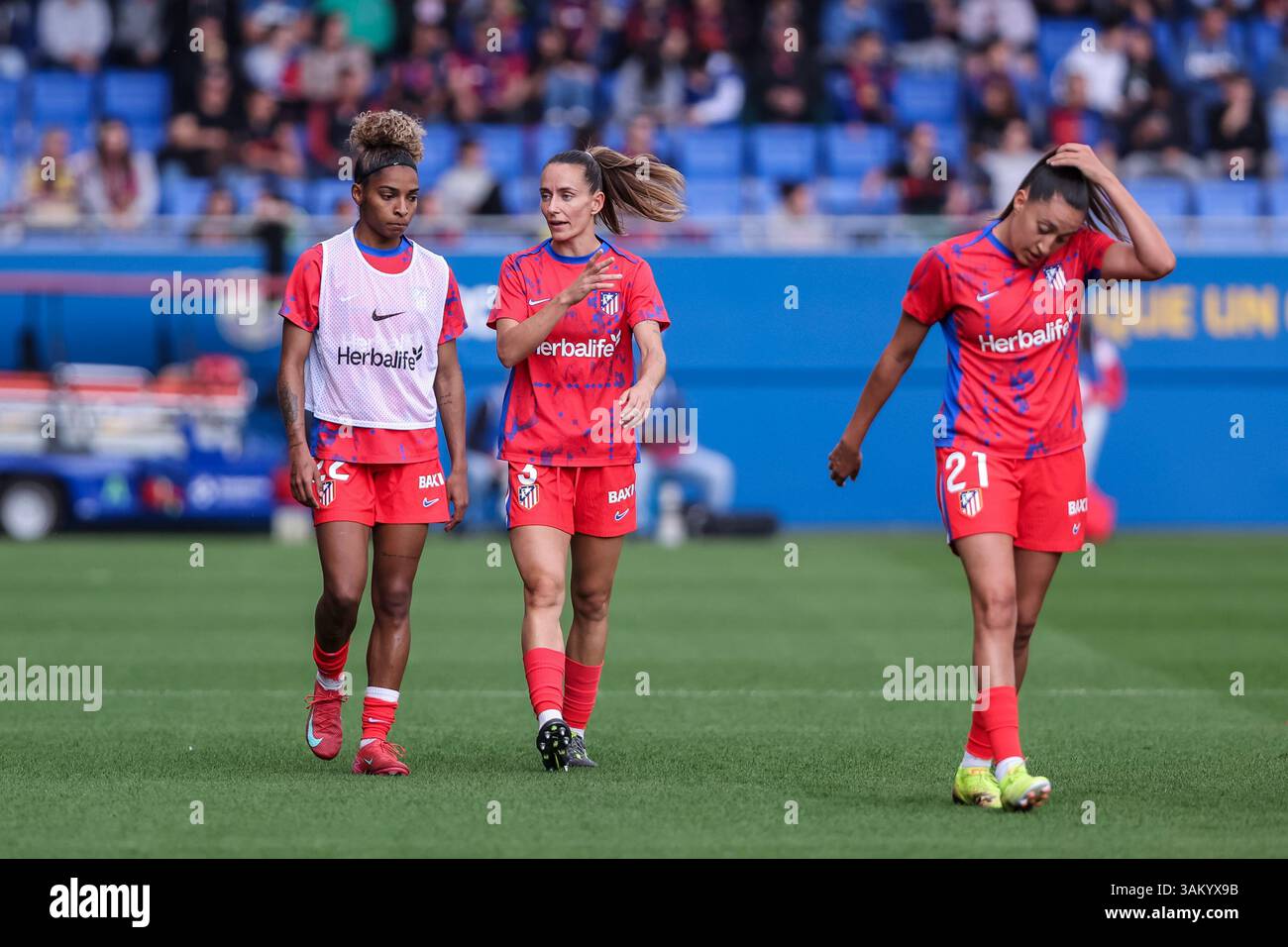 Luany da Silva, Ainhoa Moraza and Fiamma Benite of Atletico de Madrid ...