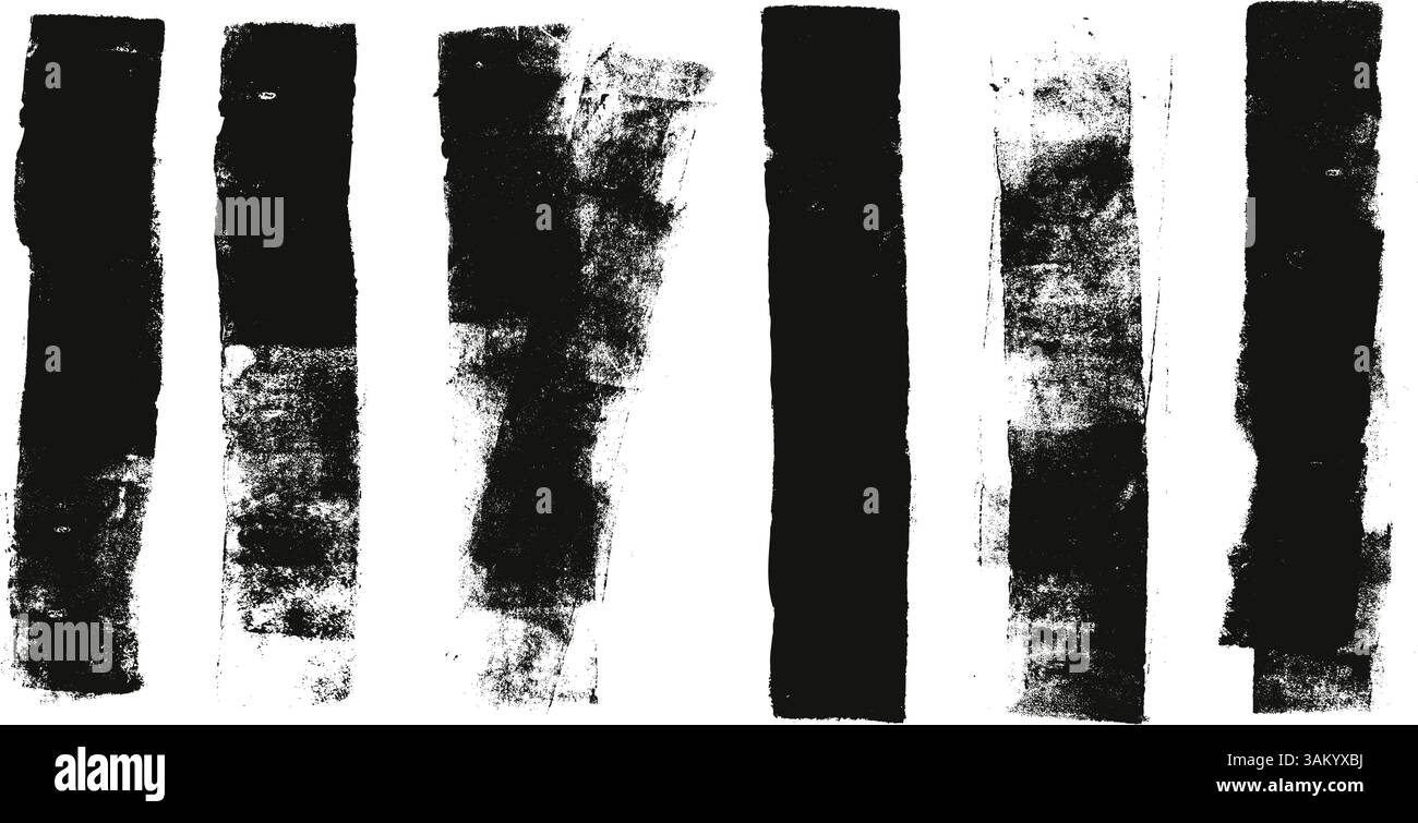 Straight thick grunge underlines. Linocut rolled brush stroke set ...