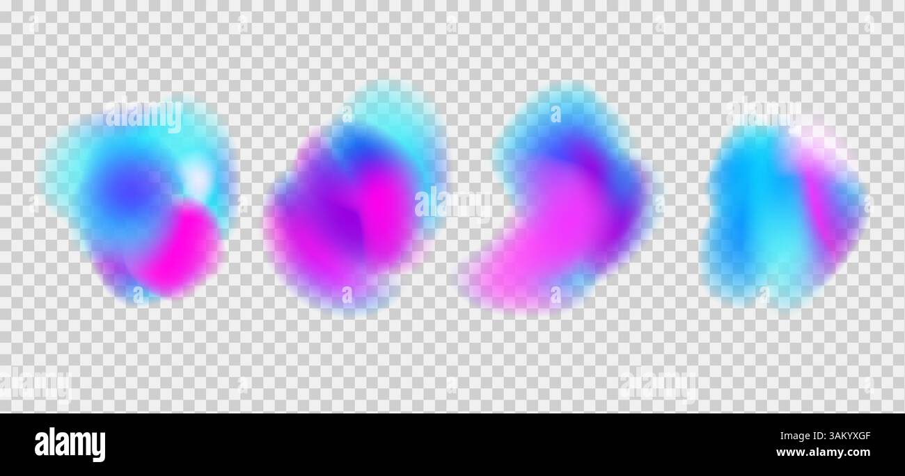 Irregular fluid gradient shapes set. Vector bold organic liquid splashes. Glow bright blobs with ...