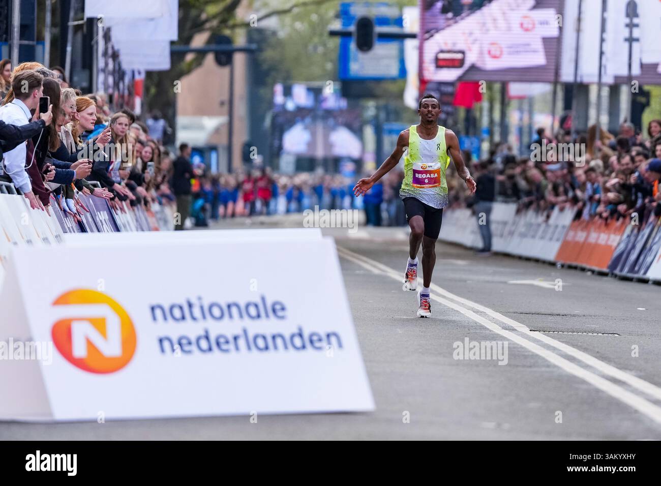 Rotterdam - second place NN Marathon (ETH) Chala Regasa during the ...