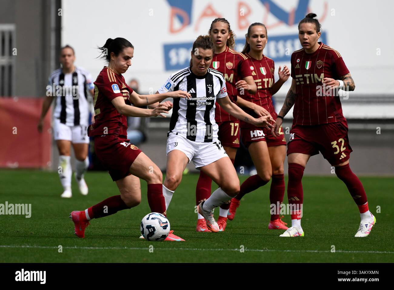 Roma, Italy. 13th Apr, 2025. Marta Pandini of AS Roma and Cristiana ...