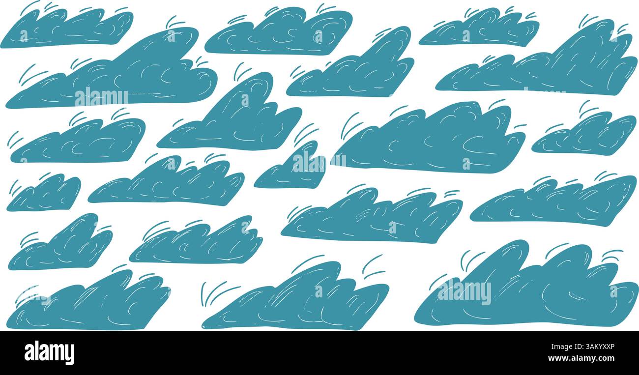 Crayon clouds set. Naive hand drawn sky pack. Kids chalk textured elements. Pastel scribble ...