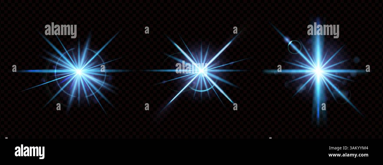 Blue glint lens highlights. Glowing stars effect on a dark background ...