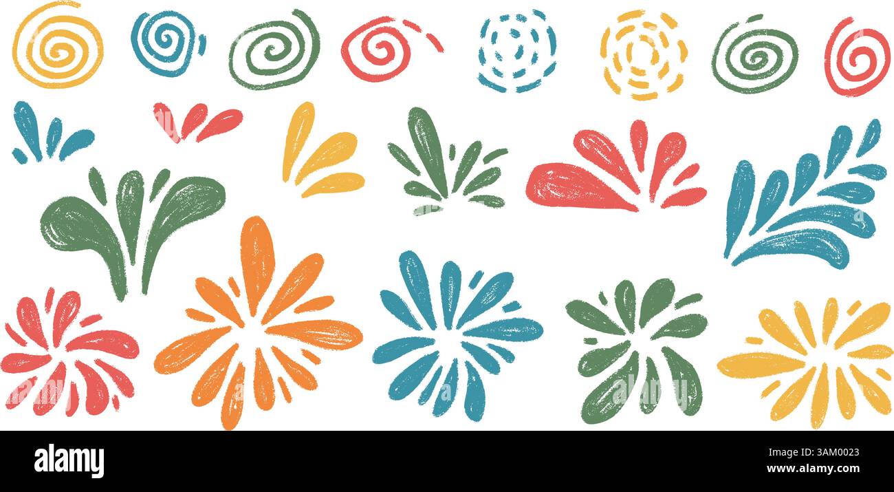 Firework drawing by crayon set. Colorful party firecrackers and ...