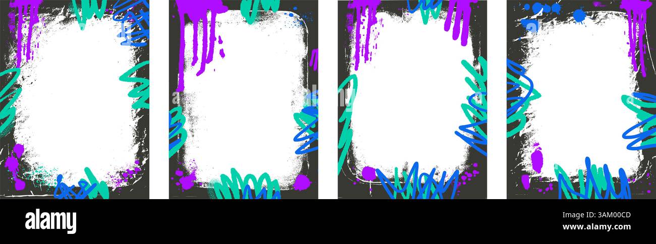 Grunge paint spray frames set. Graffiti templates with airbrush ...