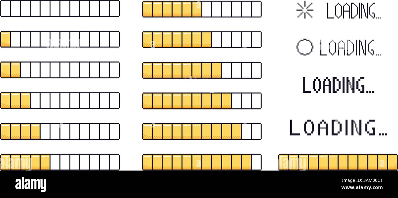 Pixel art loading bar interface. Life and health game display indicator ...