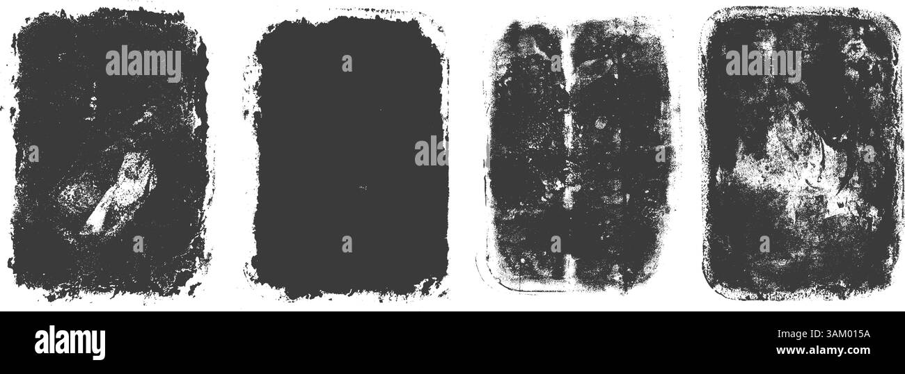 Set of inked grunge text boxes. Evocative rectangles frames. Linocut ...