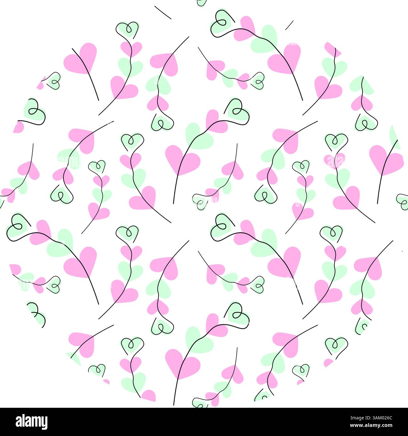 Freehand Heart shape branches on pink and green hearts Circular ...