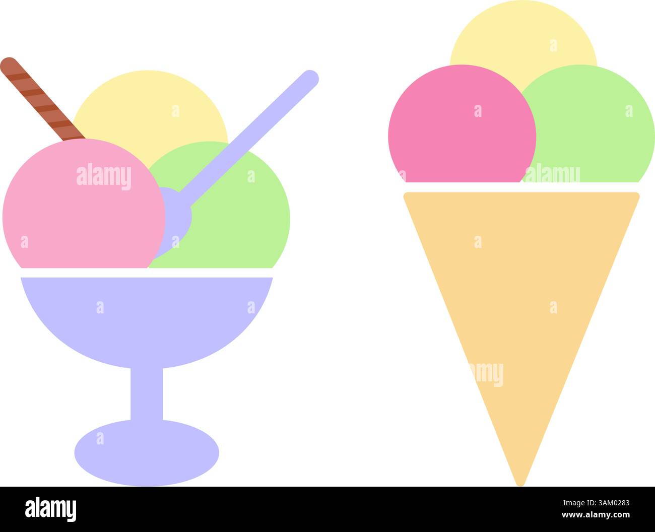Various Ice Cream scoops in bowl and Ice Cream cone Sticker Icon ...