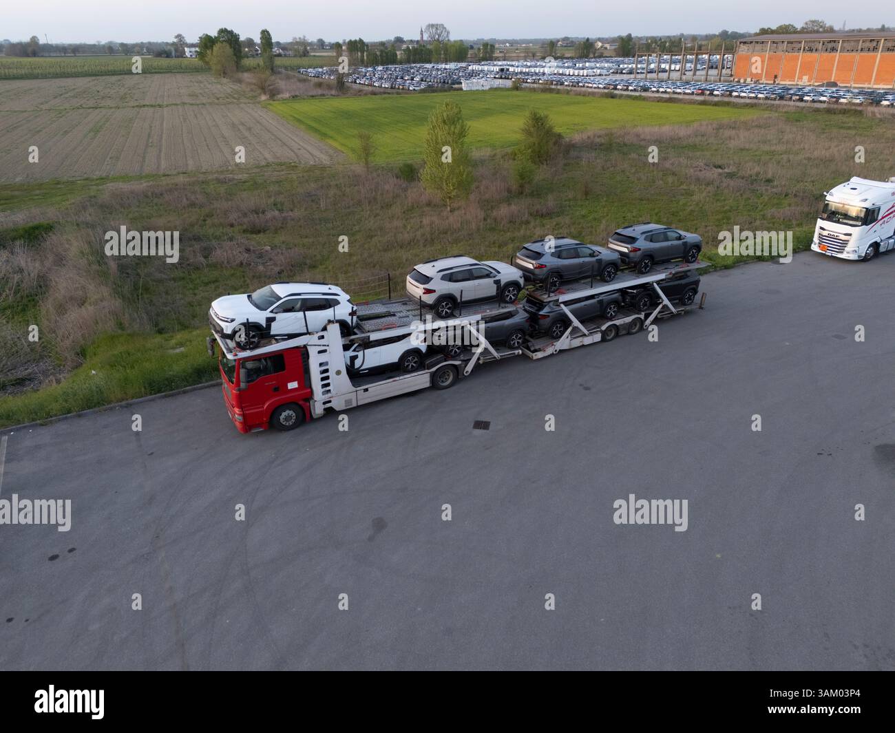 Olza, Italy April 1st 2025 Hauling new vehicles on highway, Italian car ...