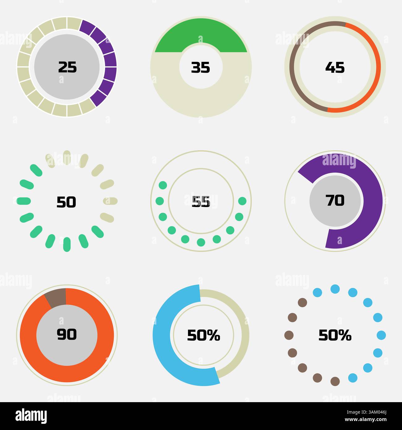 Circle diagram pie charts infographic elements, progress wheel vector ...