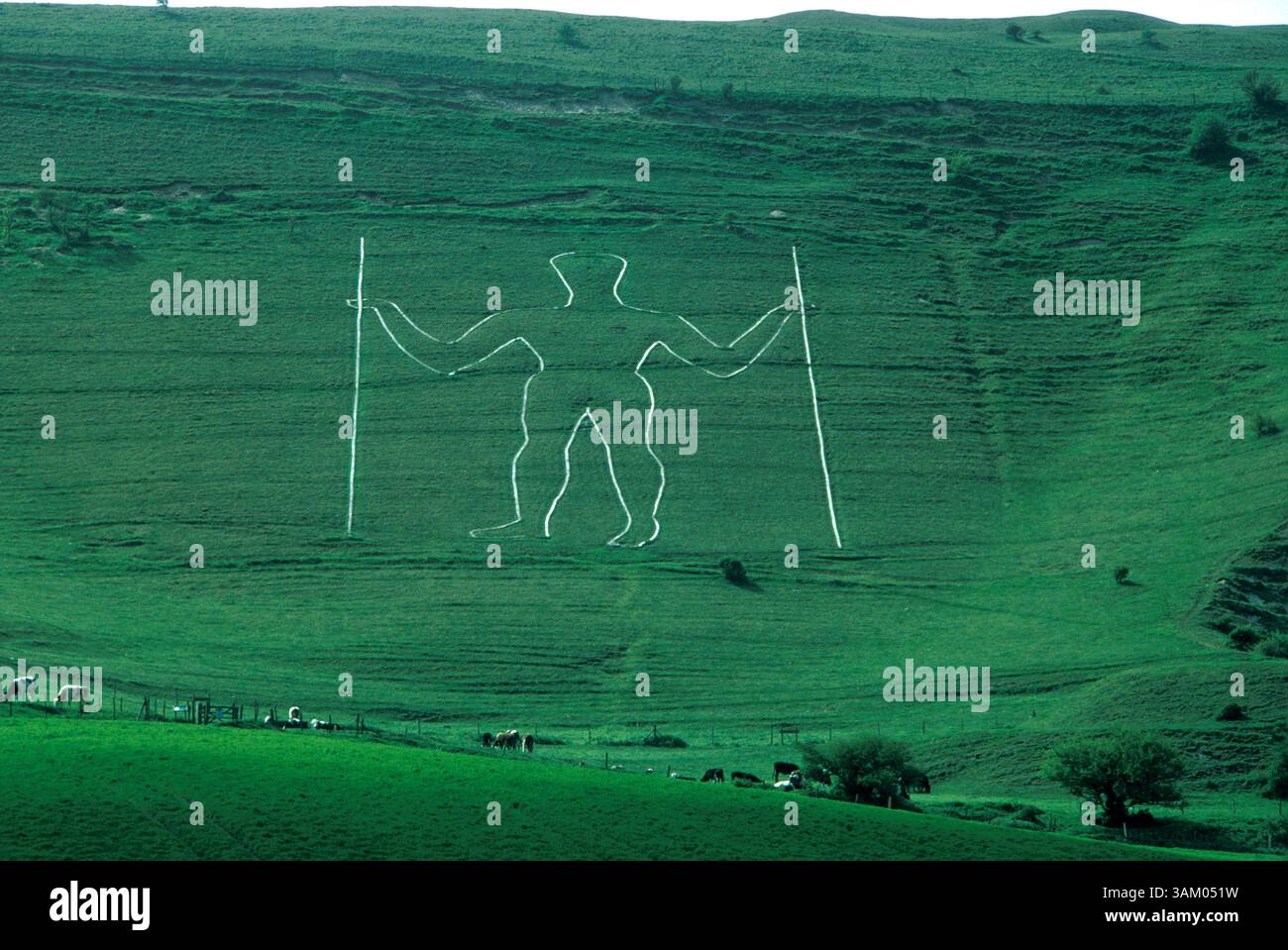 The Long Man of Wilmington or Wilmington Giant carved into the chalk of ...