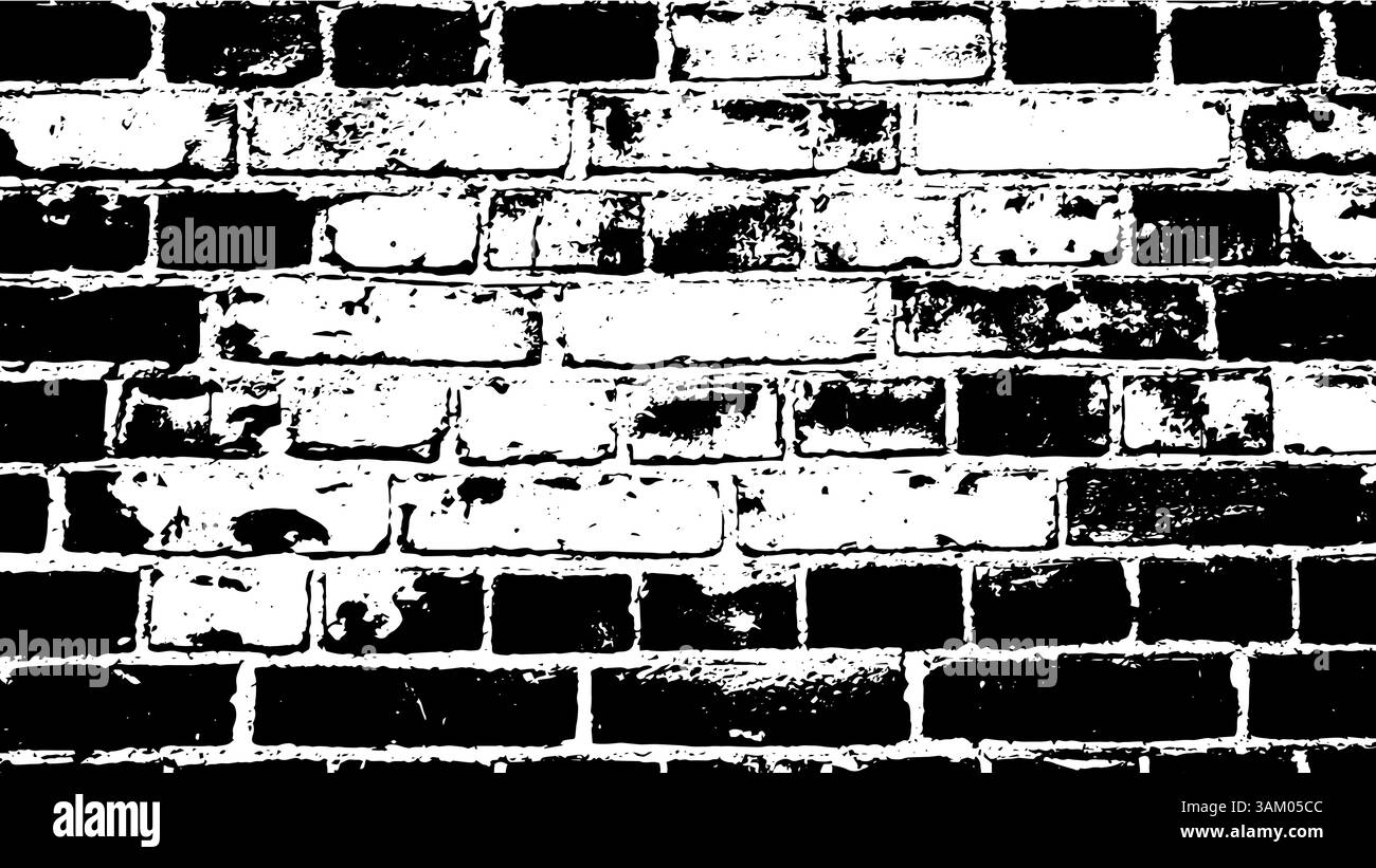 A black and white grungy brick wall background. Dilapidated brick ...