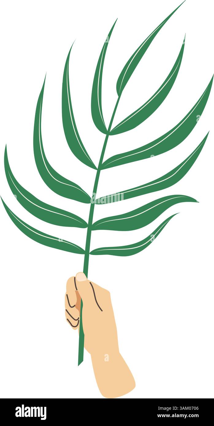 Cartoon hand holding a palm leaf, representing Palm Sunday in Christian ...