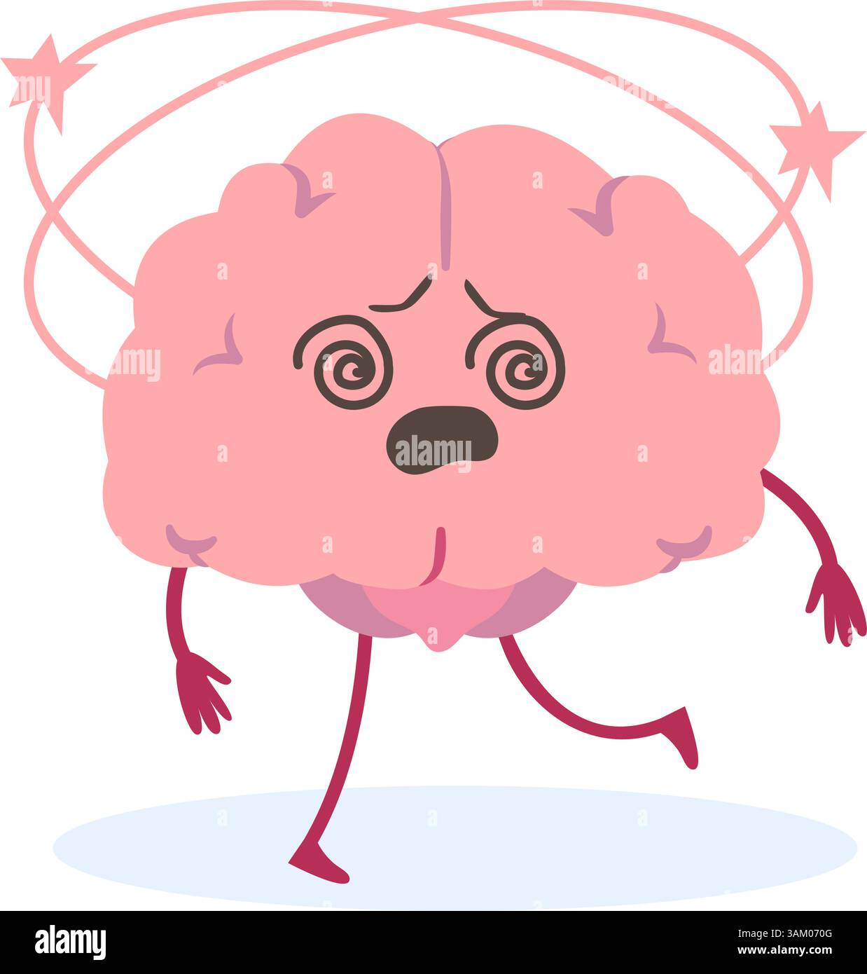 Cute dizzy pink brain character emoji feeling dizzy vector illustration ...
