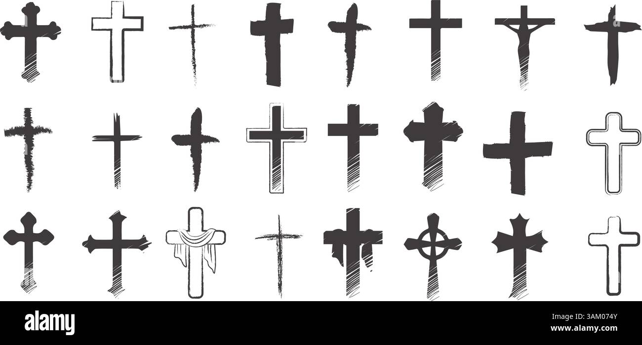 Grunge style collection of Christian crosses vector illustration. Icon Symbol to celebrate ...