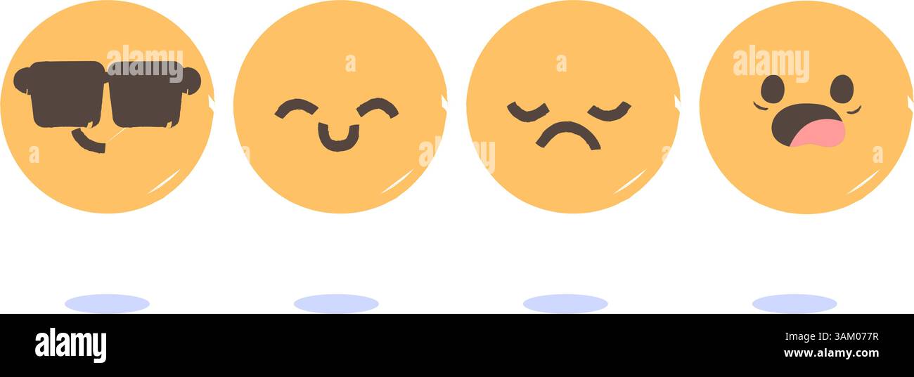 Fun and expressive collection of cute yellow emoji faces representing a ...