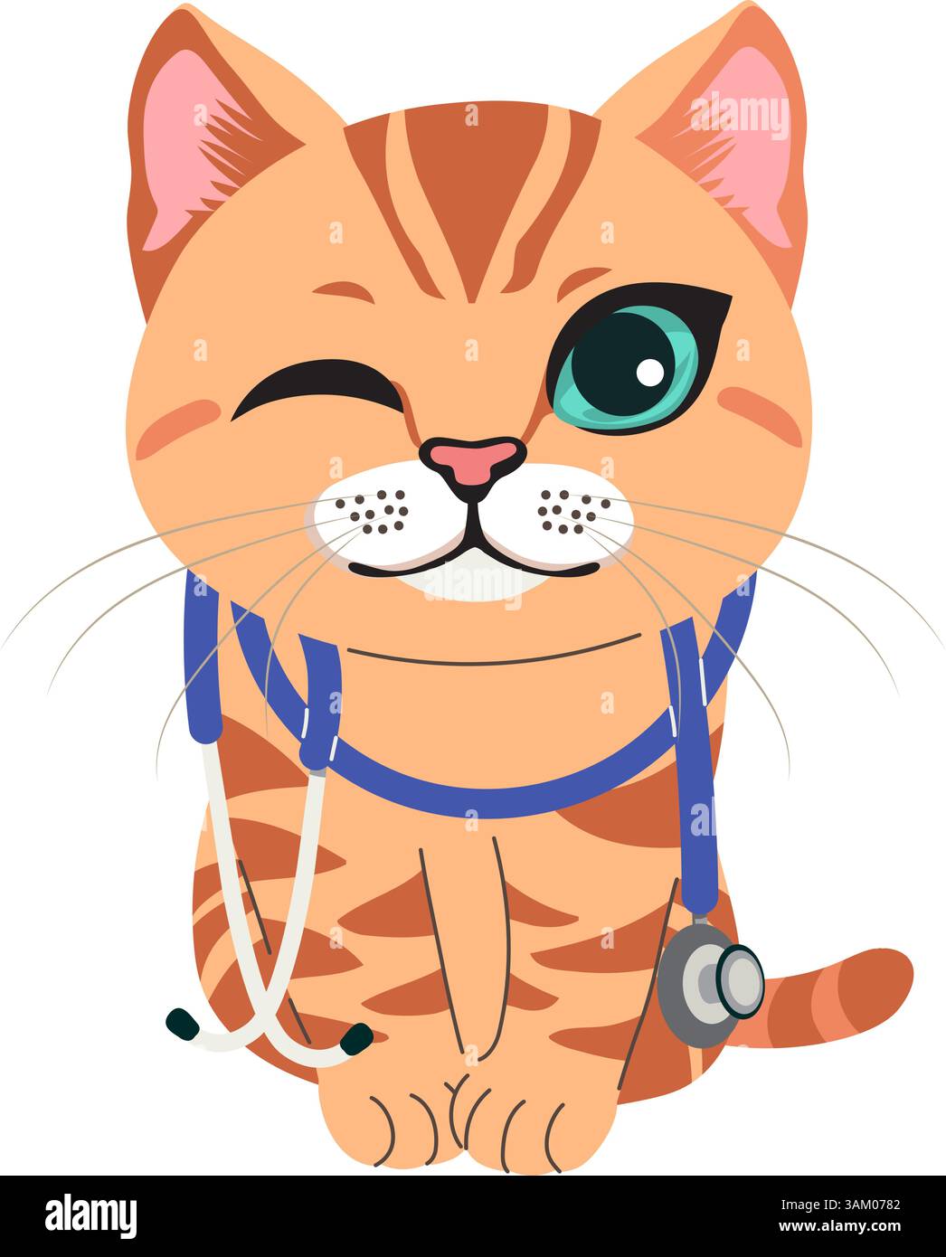 Cute cartoon illustration of a cat dressed as a veterinarian with a ...